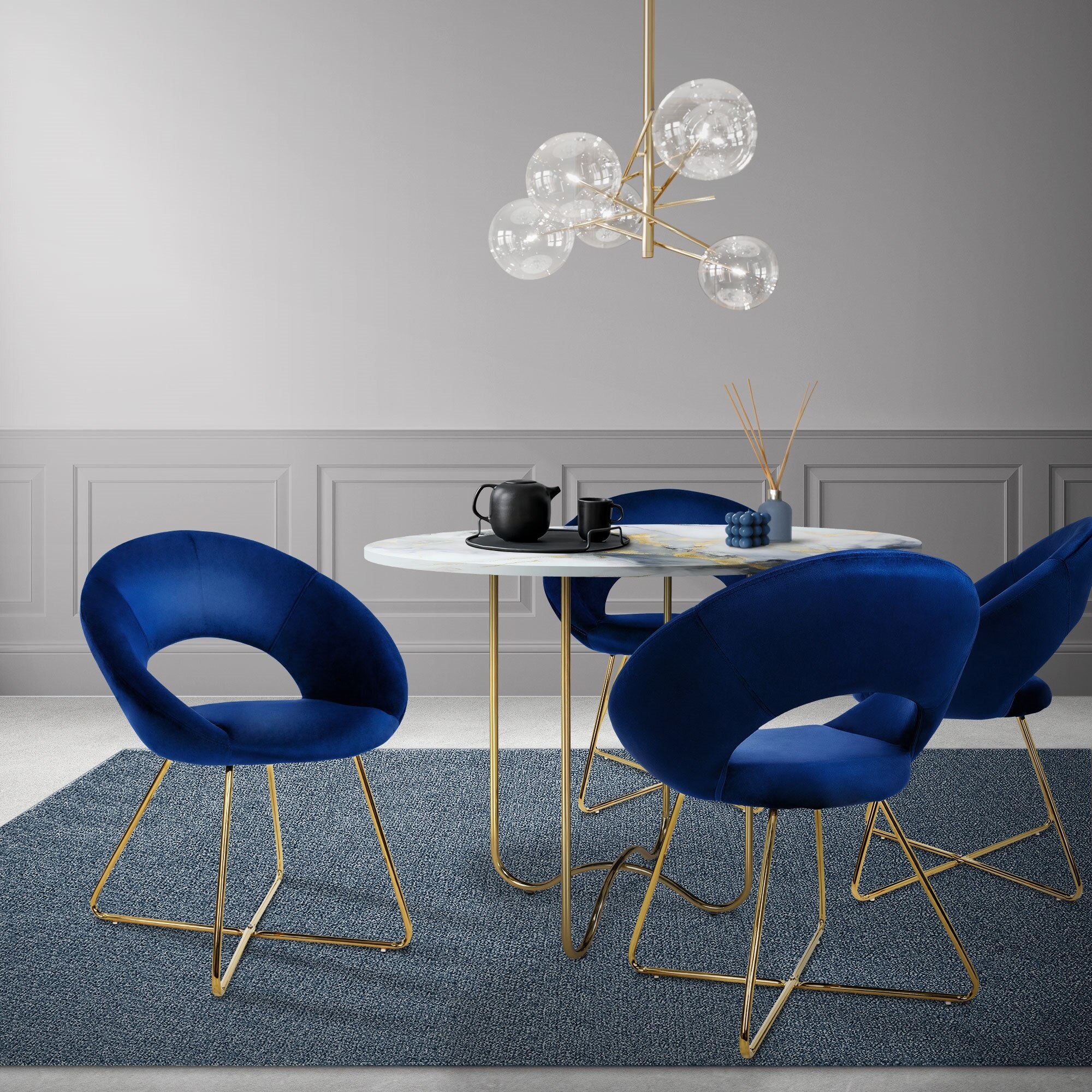 Set 2 scaune dining / living ML-Design, albastru, catifea, 64 x 53 x 77 ...