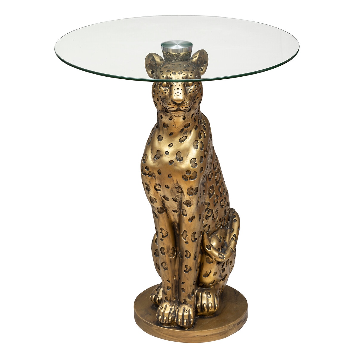 Masuta rotunda Leopard, sticla, polirasina, D.40 cm - eMAG.ro