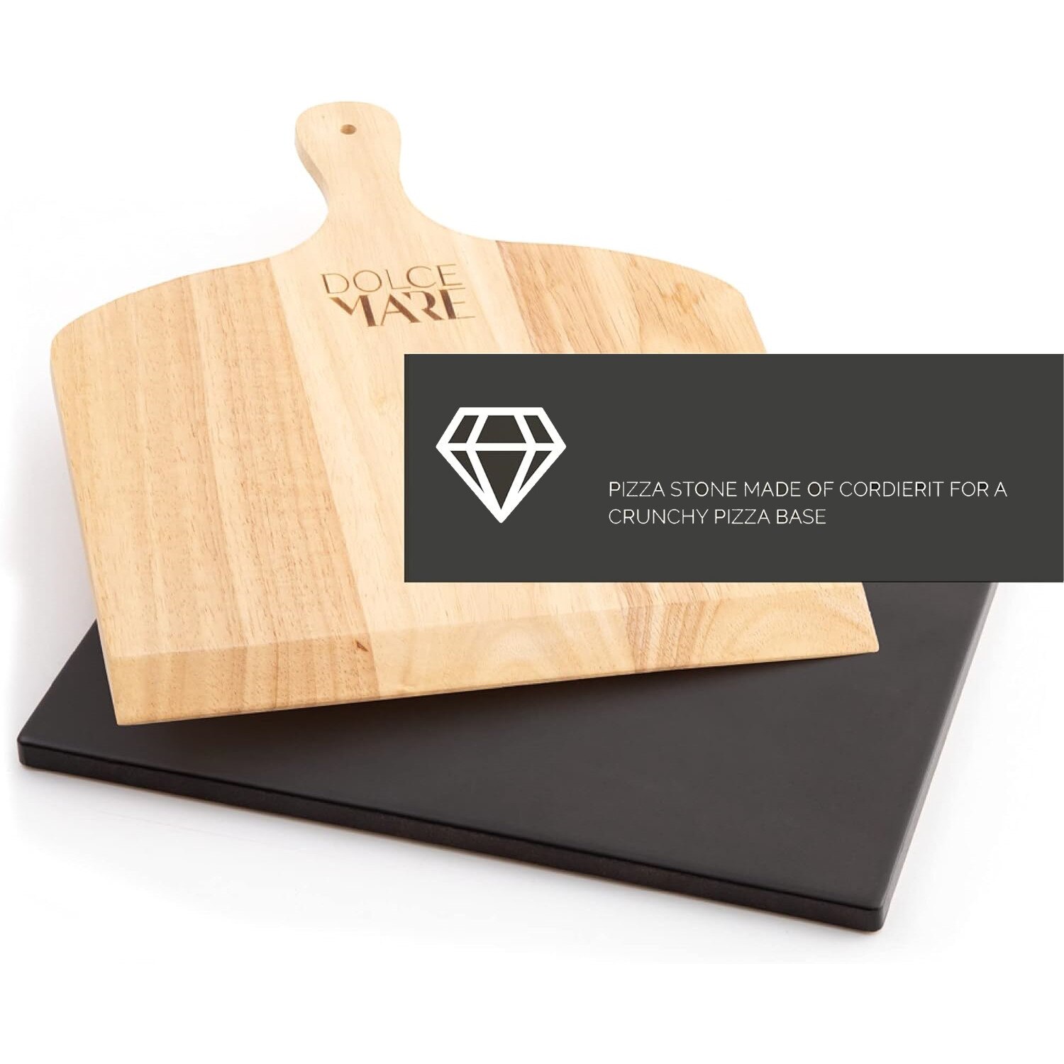 Set de pizza, lopata din lemn 29.5 x 28 cm, piatra de copt 38 x 30 cm ...