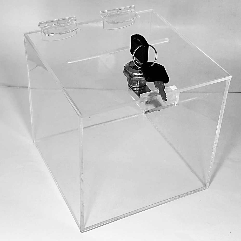 Urna cutie donatii din plexiglas cu yala, UC151515, Transparenta ...