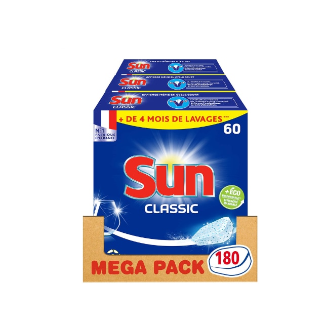 Mosogatógép tabletta, Sun Classic, 3 doboz 60 db, Csomag 180 tabletta - eMAG.hu