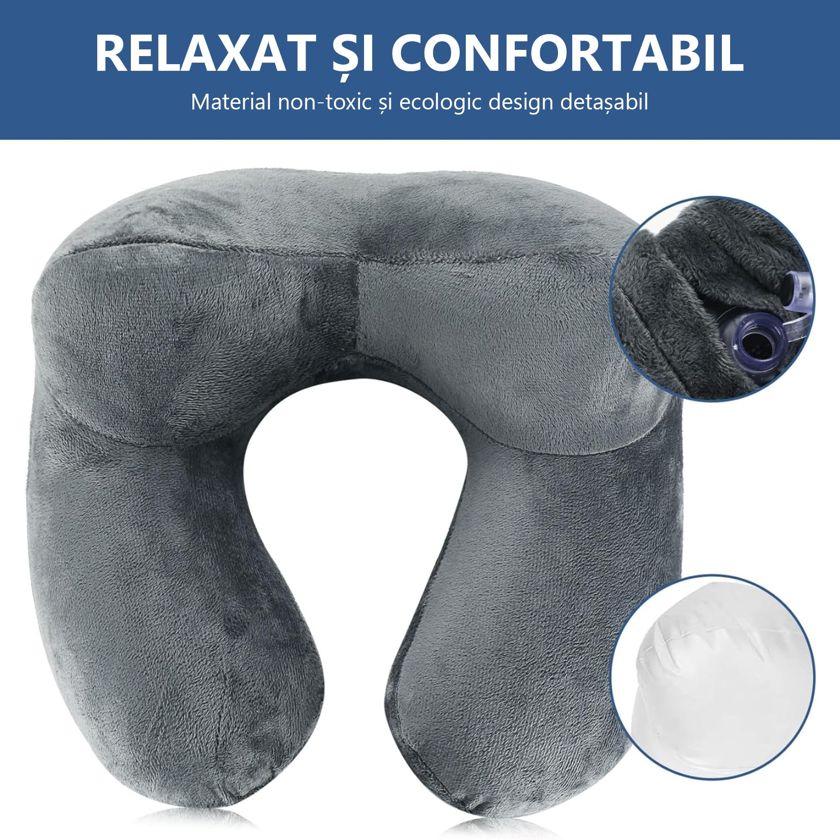 Set perna gonflabila de calatorie cu masca de ochi si dopuri de urechi ...