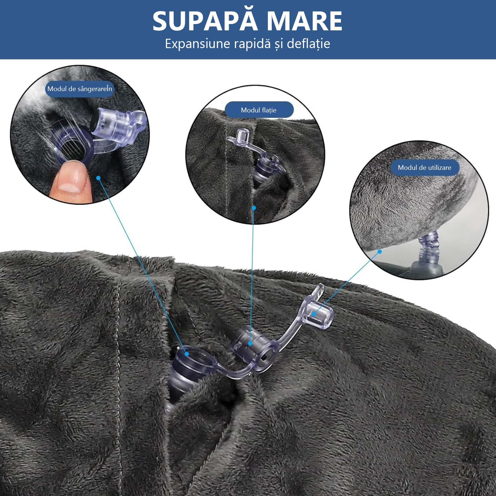 Set perna gonflabila de calatorie cu masca de ochi si dopuri de urechi ...