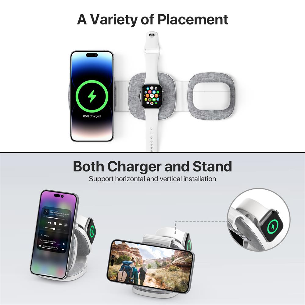 Incarcator Wireless 3 in 1, Fast Charge 15W, Pliabil, Statie de ...