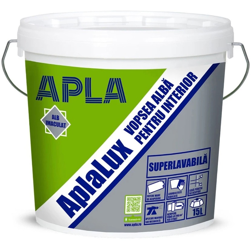 Vopsea superlavabila Aplalux 5737988, alba, pentru interior 15 l - eMAG.ro