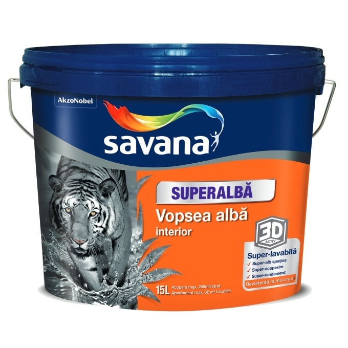 Vopsea superlavabila pentru interior Savana 3D ACTIV 5738515, superalba, 8.5 l - eMAG.ro