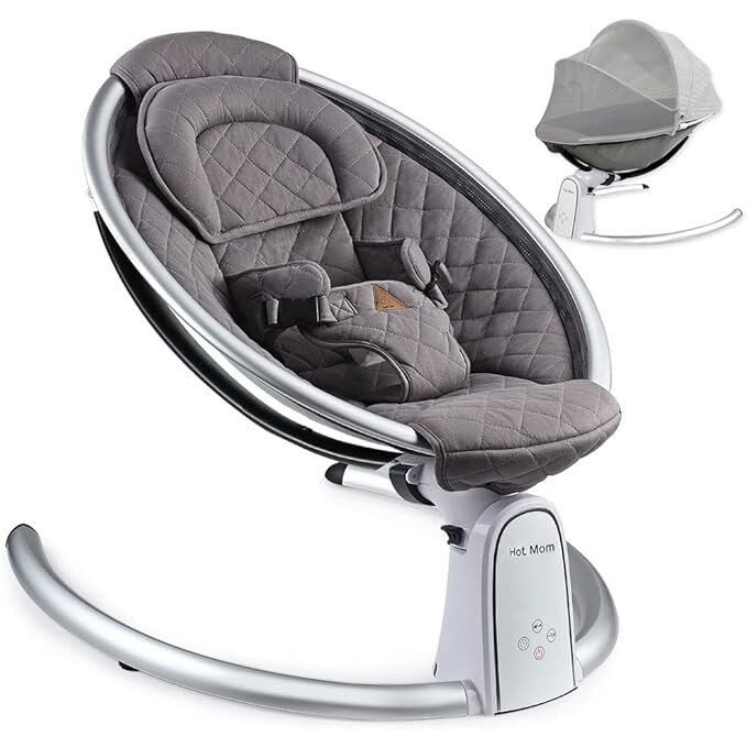 Balansoar electric pentru nou-nascuti, Hot Mom, Bumbac, Bluetooth, Gri ...