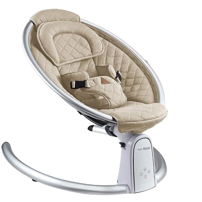 Balansoar electric pentru nou-nascuti, Hot Mom, Bumbac, Bluetooth, Bej ...
