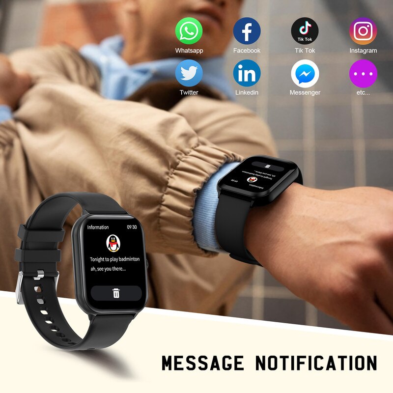 Ceas inteligent, MISIRUN, Silicon, Compatibil cu iOS/Android, Negru ...