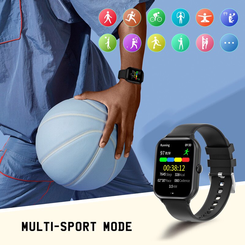 Ceas inteligent, MISIRUN, Silicon, Compatibil cu iOS/Android, Negru ...