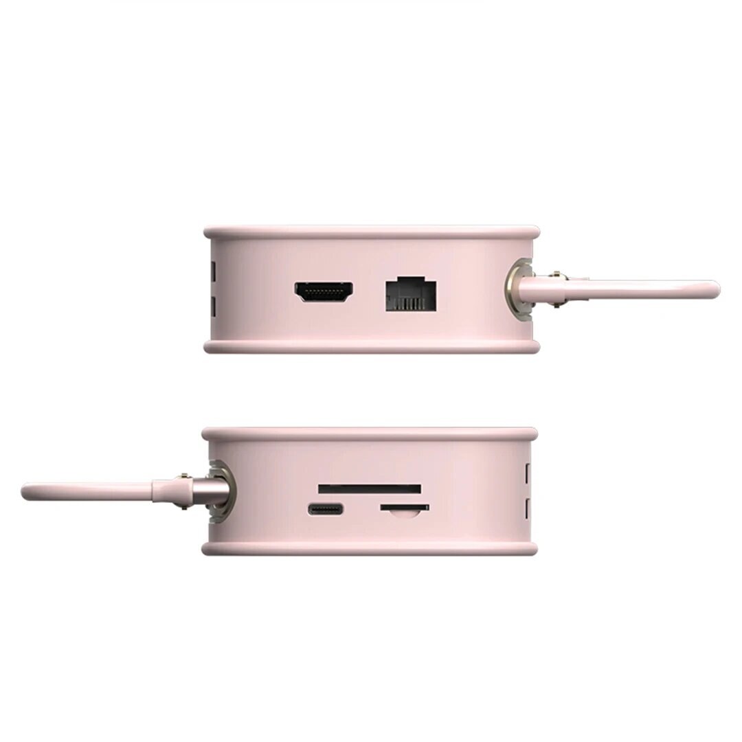 HUB 10 in 1 cu Mufa Type-C, Roz, 3 x USB 2.0, 1 x USB 3.0, RJ45 100M, 1 ...