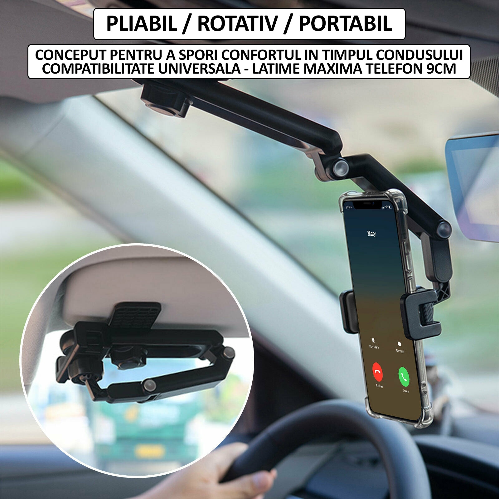 Suport auto pentru telefon cu prindere la parasolar, NEXTLY, prindere ...