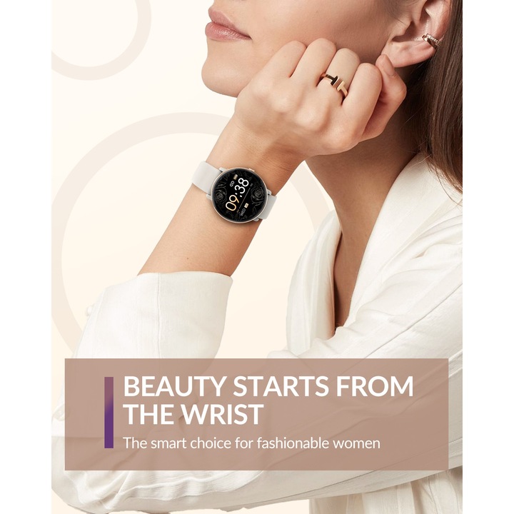 Ceas Smartwatch Dama FOSMET®, ecran AMOLED de 1.39 inchi HD ...