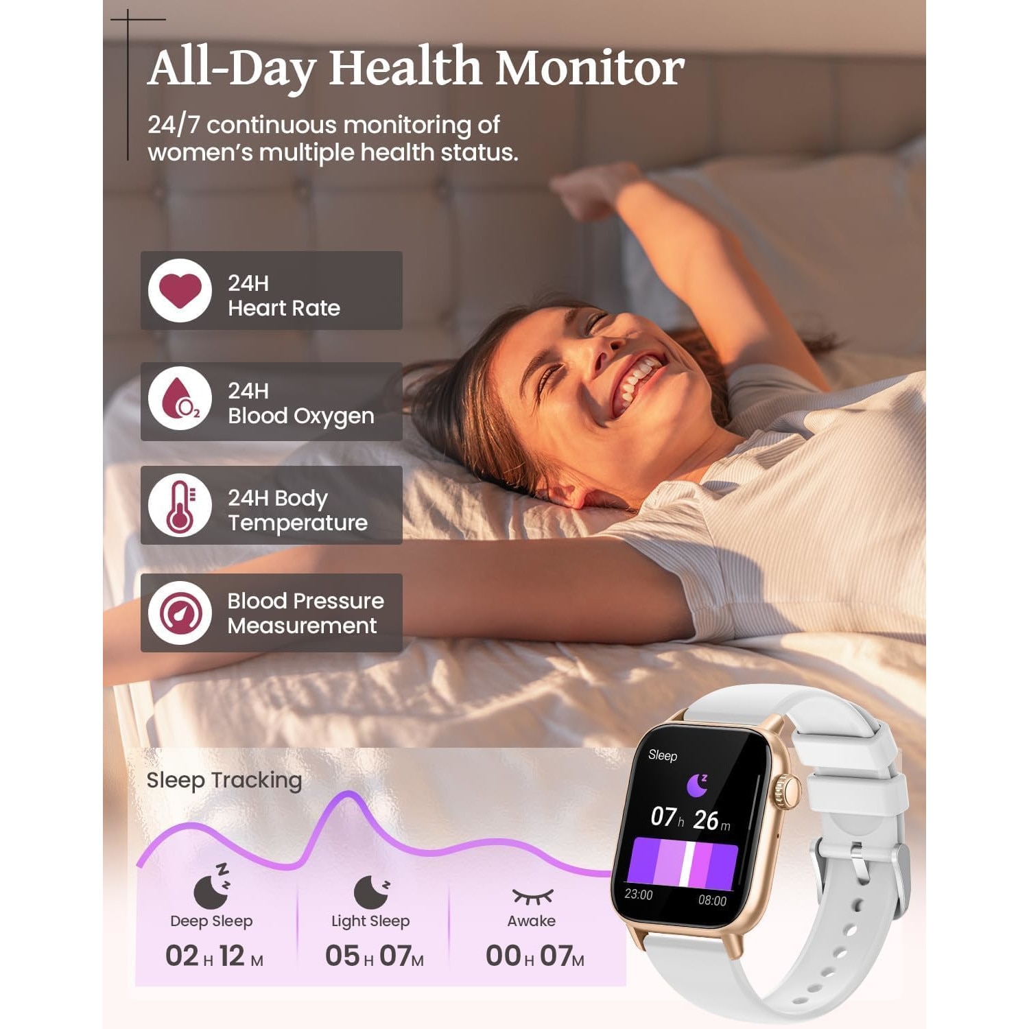 Ceas Smartwatch Dama si Bratara Fitness 2-in-1 FOSMET®, ecran 1,85", 3 ...