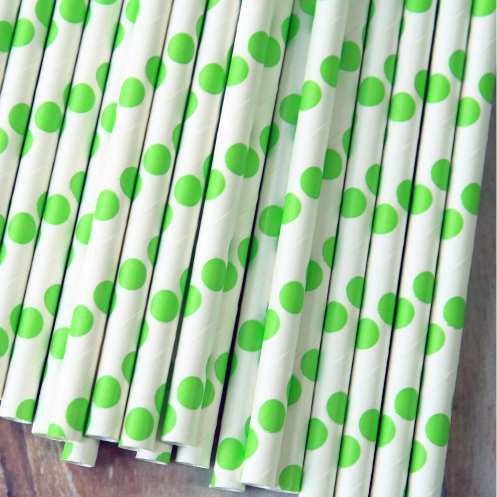 Set 50 de Paie din Hartie Biodegradabila Eco, Model Polka Dots cu ...