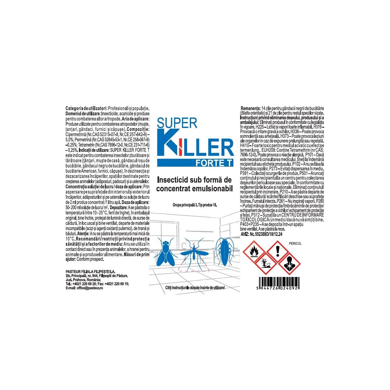 Insecticid contra insectelor zburatoare si taratoare, Pasteur, SUPER ...