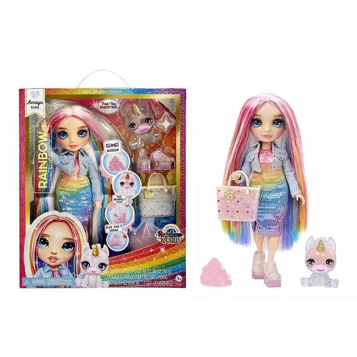 Papusa Rainbow Clasic Amaya Raine cu animalut- Rochita curcubeu - eMAG.ro