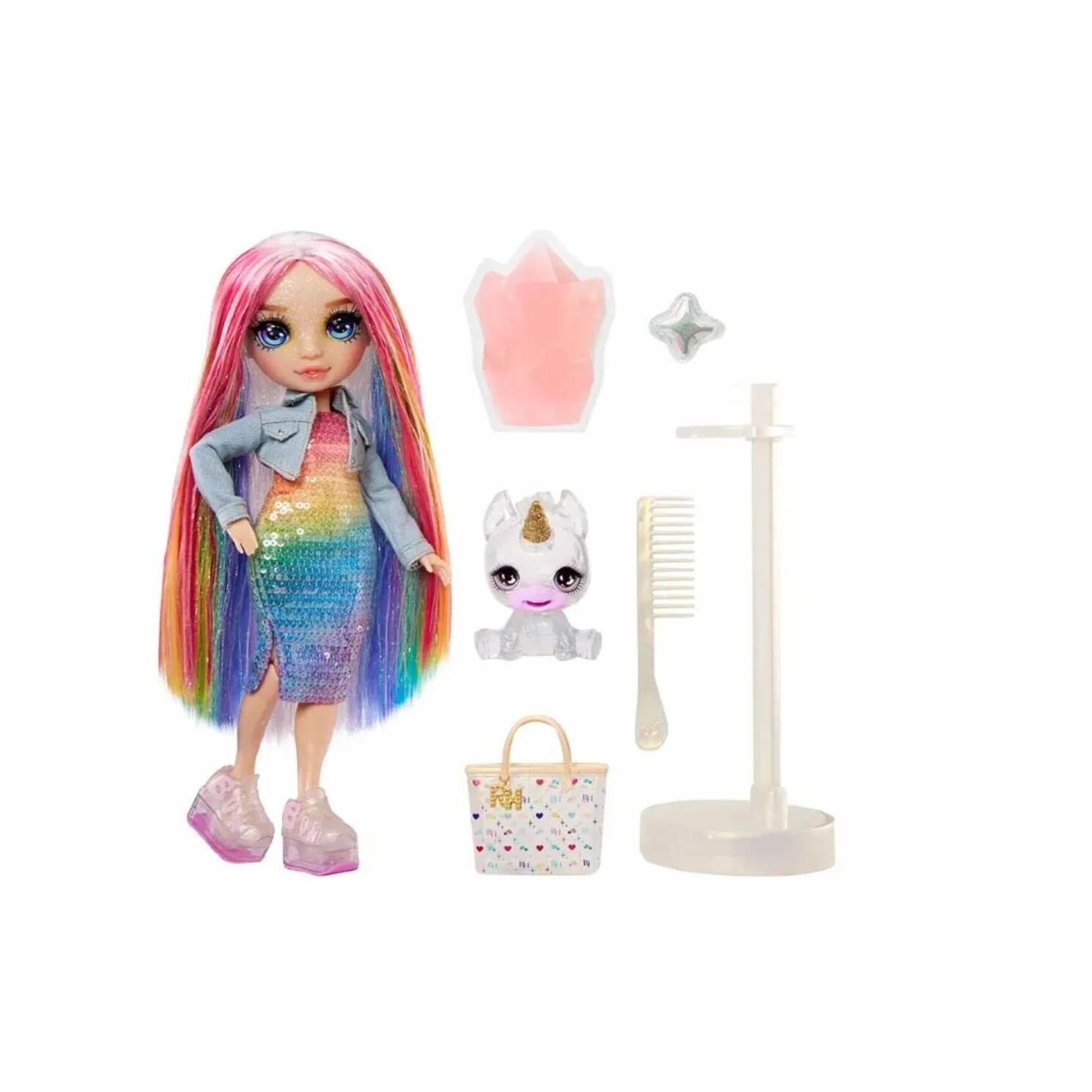 Papusa Rainbow Clasic Amaya Raine cu animalut- Rochita curcubeu - eMAG.ro