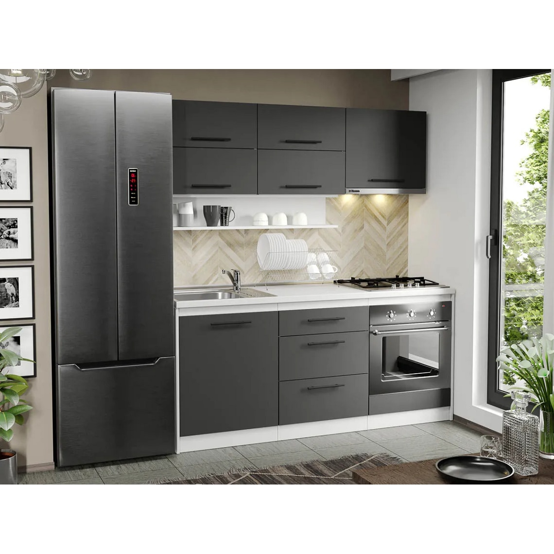 Set Mobila Bucatarie, 97, Gri Antracit, Sofi, 180cm, Blat 38mm ...