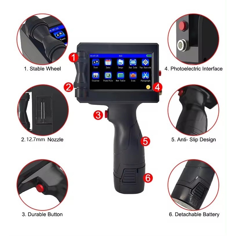 Imprimanta portabila C Tech® Inkjet, tip pistol, Touchscreen, Imprimare ...