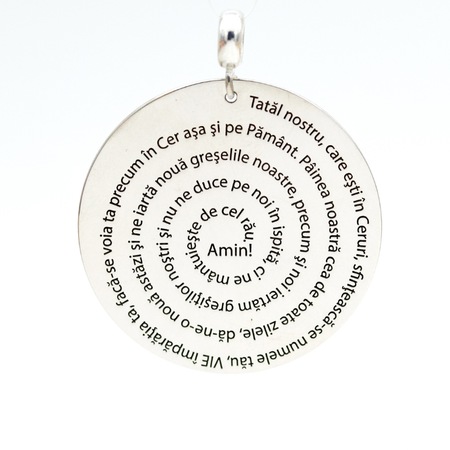 Medalion pandantiv banut Rugaciune, Tatal nostru, diametru 3 cm– Argint ...