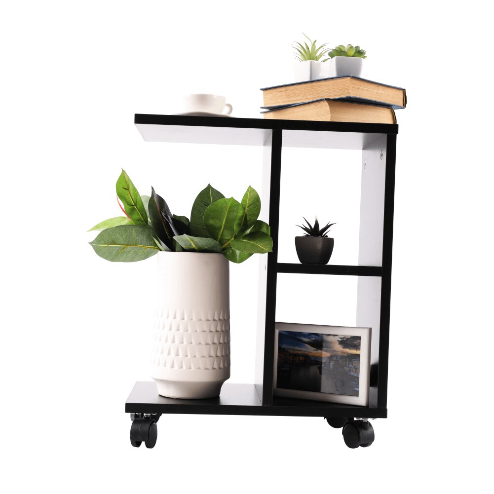 Masuta de cafea, pe roti, negru, cu raft, PAL melaminat, spatiu de ...