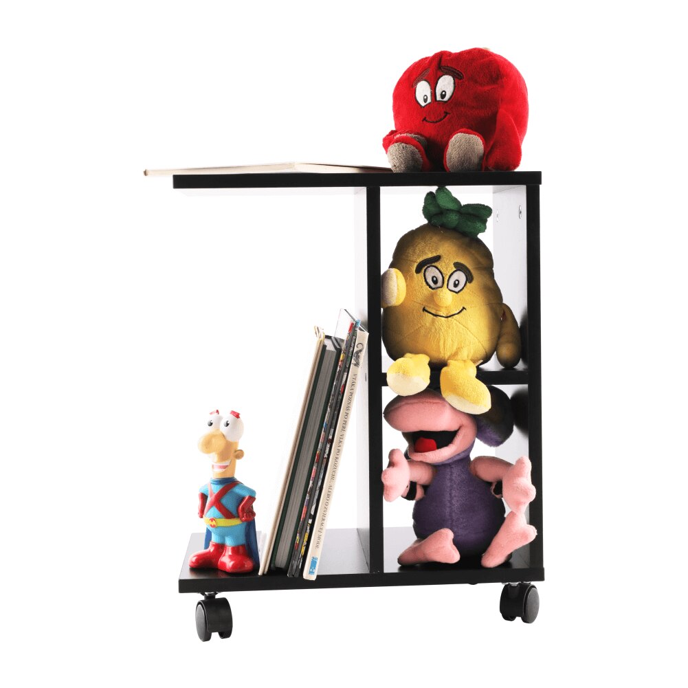 Masuta de cafea, pe roti, negru, cu raft, PAL melaminat, spatiu de ...