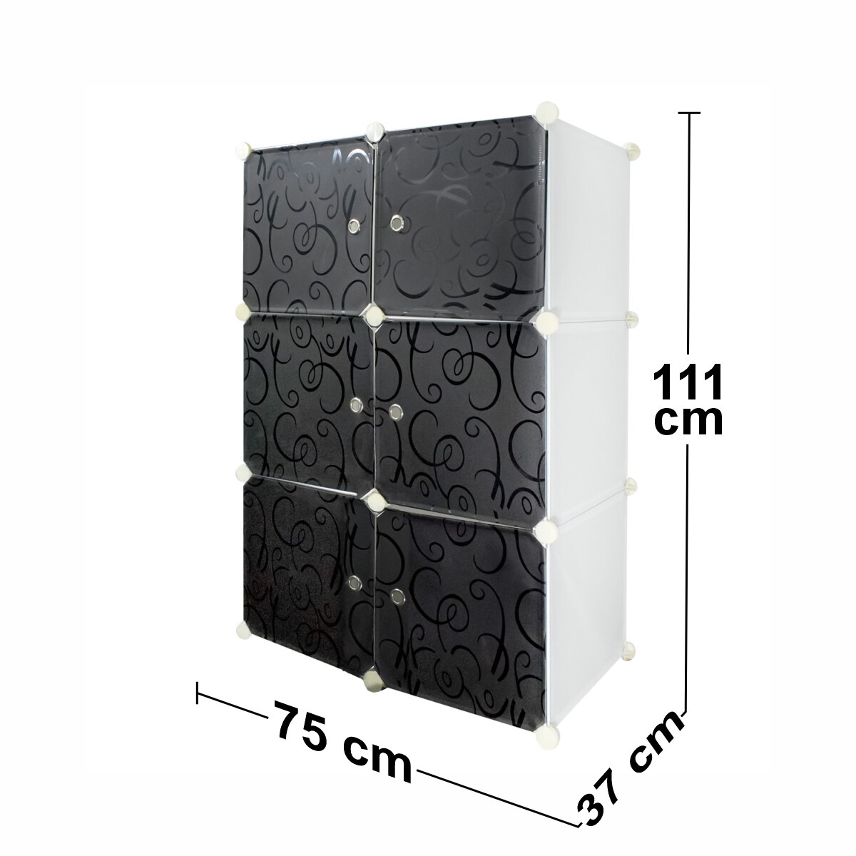 Dulap Modular DM6, model cu 6 compartimente, 111x75x37cm, Negru/Alb ...