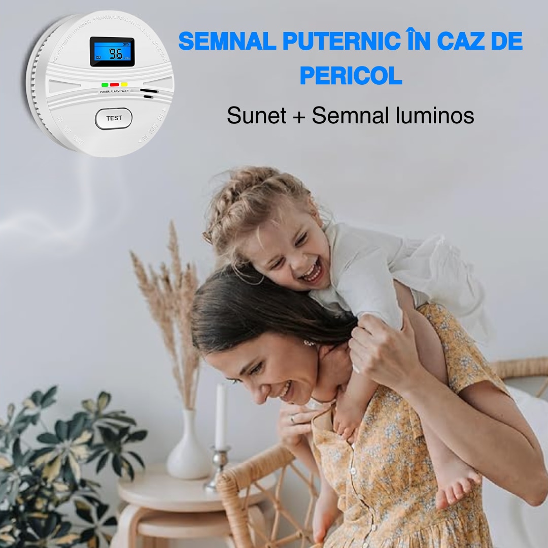 Detector 2 in 1 Monoxid de Carbon si Fum, Senzor dual, Display LCD ...