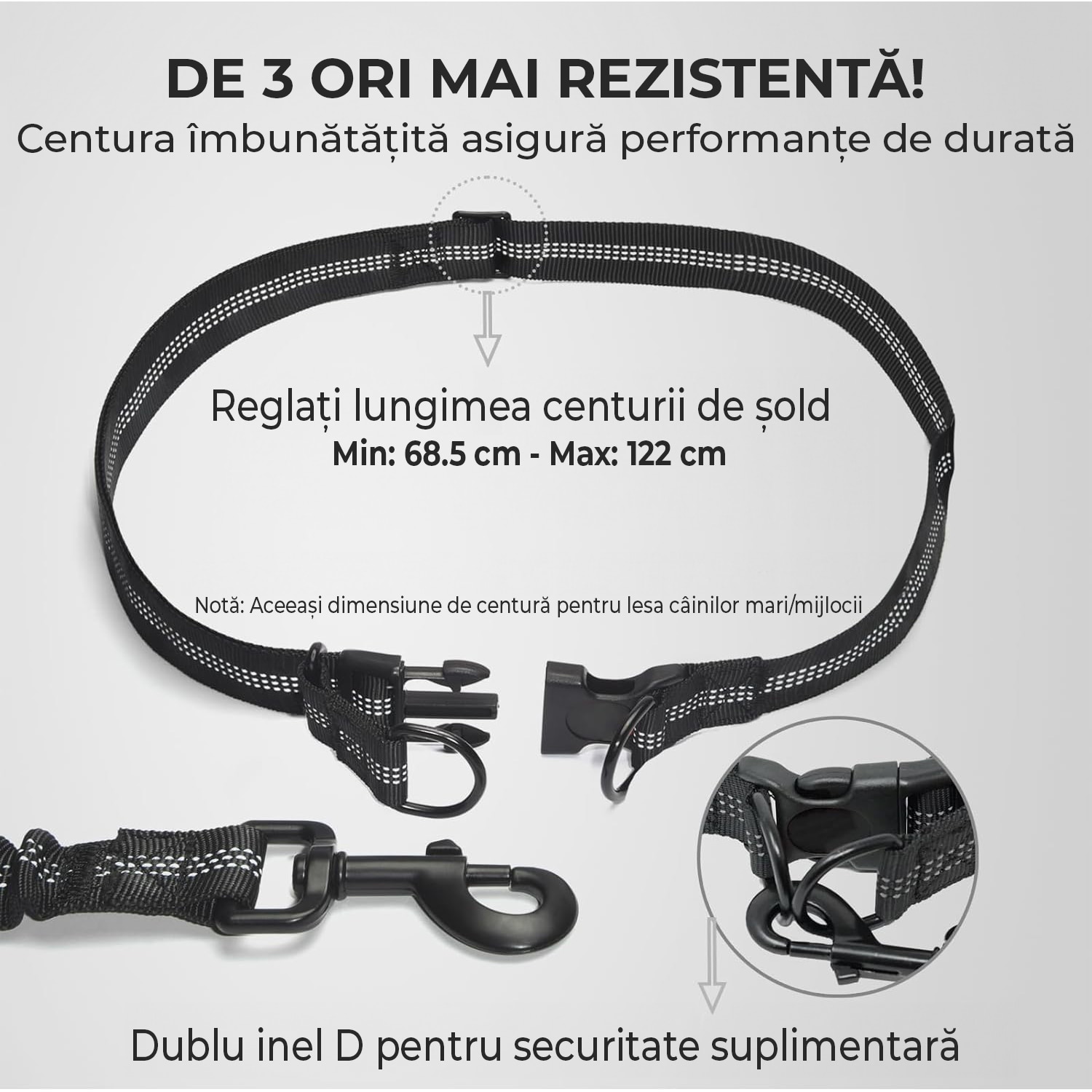 Lesa pentru caini hands-free, cu borseta detasabila cu fermoar, manere ...