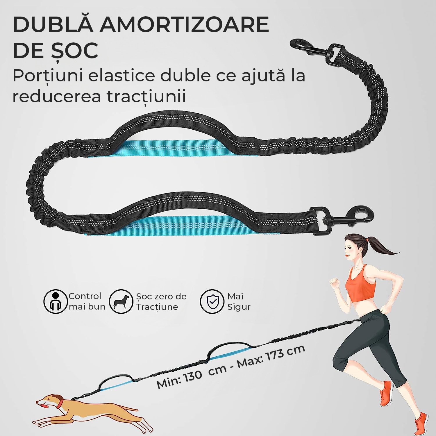Lesa pentru caini hands-free, cu borseta detasabila cu fermoar, manere ...