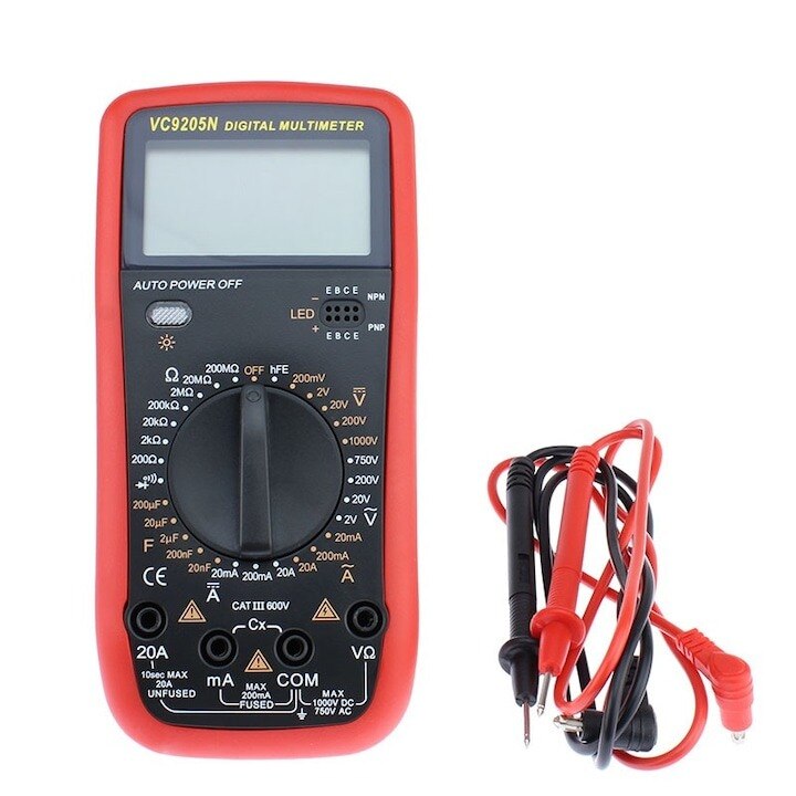 Multimetru digital profesional, model VC9205N, cu 2 cabluri de testare ...
