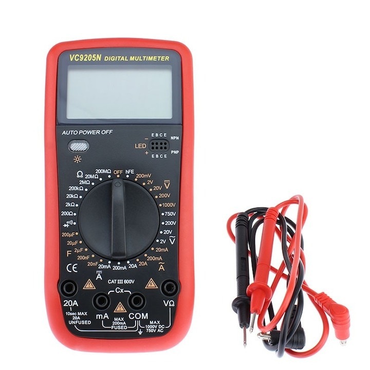 Multimetru digital profesional, model VC9205N, cu 2 cabluri de testare ...