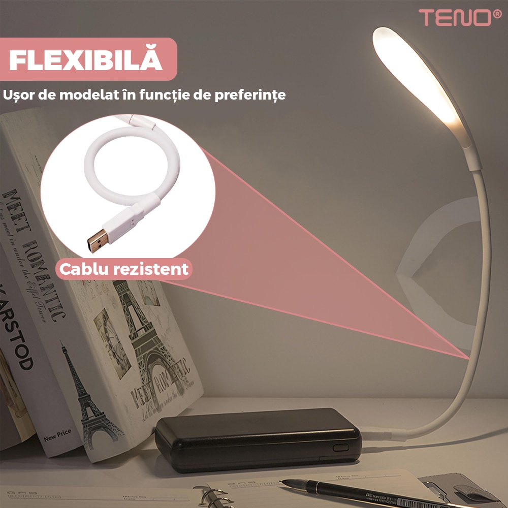 Mini Lampa Led Teno®, alimentare USB, lumina pentru citit, flexibila ...