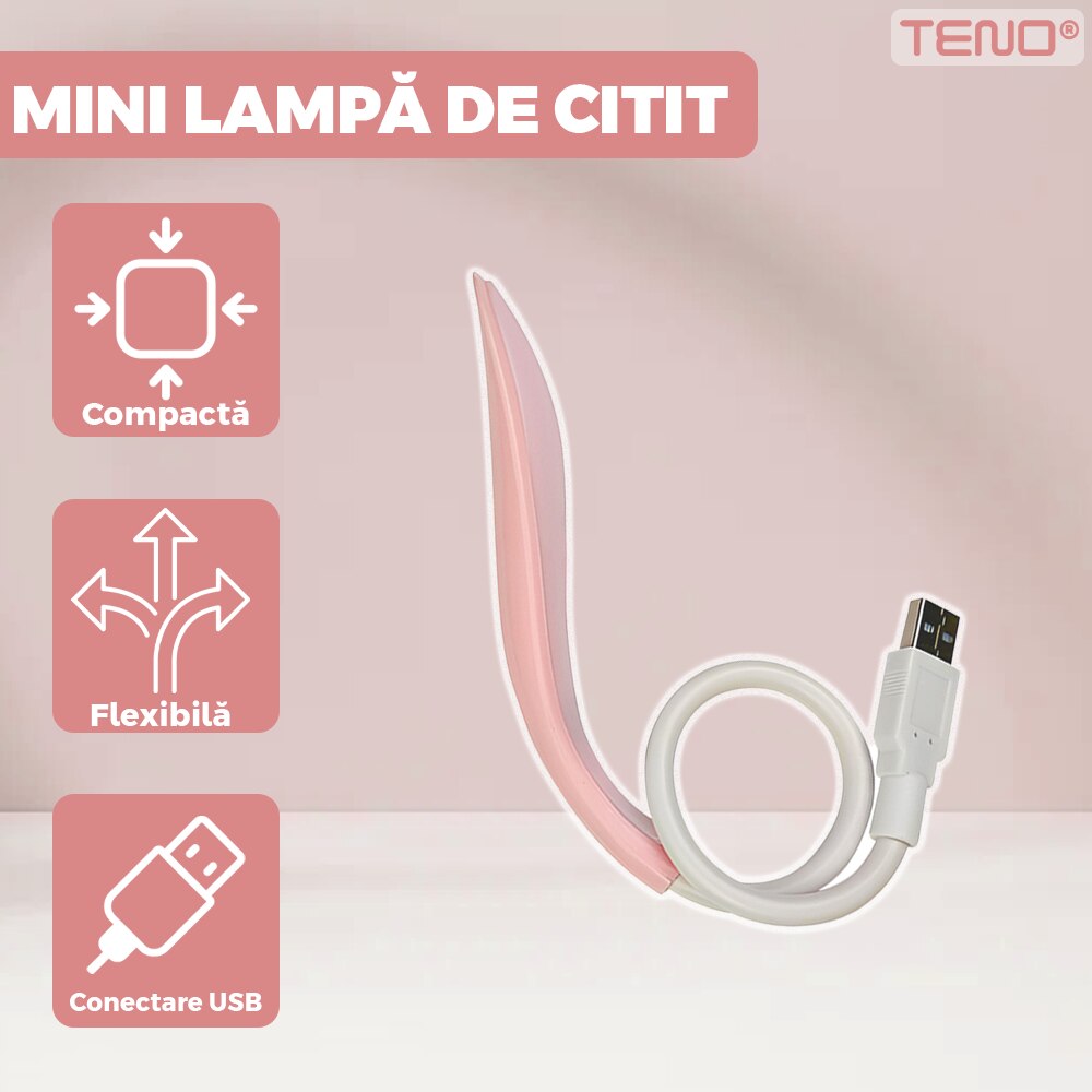 Mini Lampa Led Teno®, alimentare USB, lumina pentru citit, flexibila ...