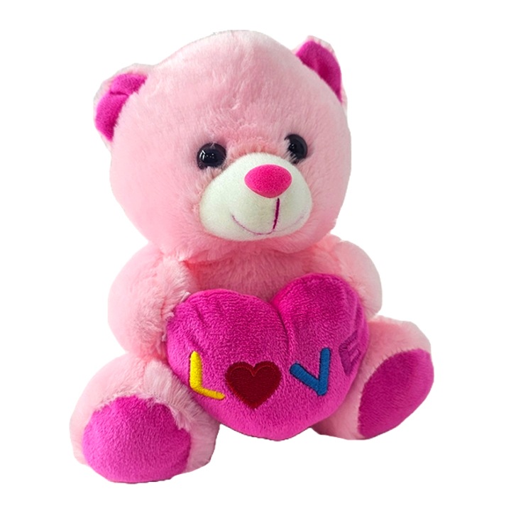 Ursulet de plus BUBU, cu inimioara, imprimeu, inaltime 20 cm, Roz ...