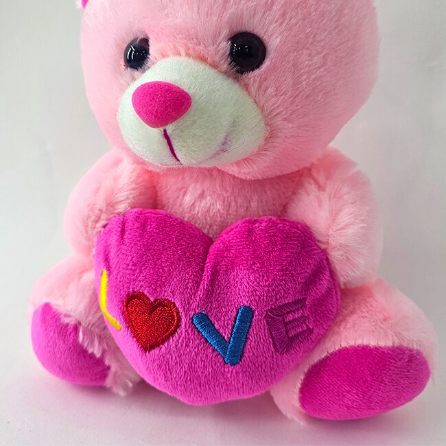 Ursulet de plus BUBU, cu inimioara, imprimeu, inaltime 20 cm, Roz ...