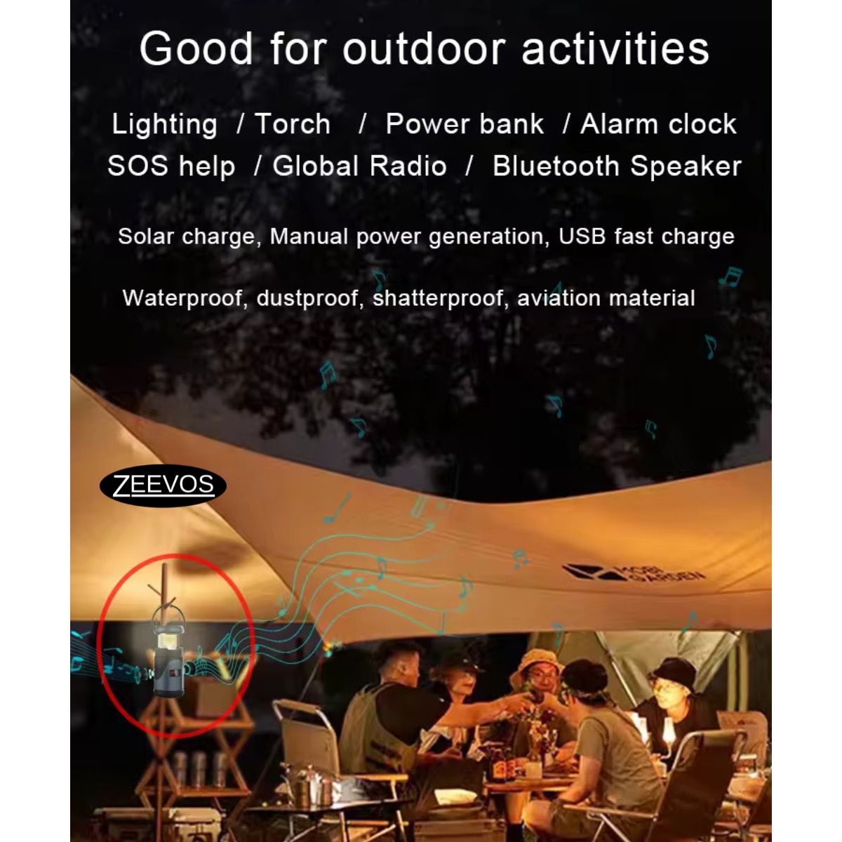 Radio portabil multifunctional AM-FM, ZEEVOS, incarcare solara si ...