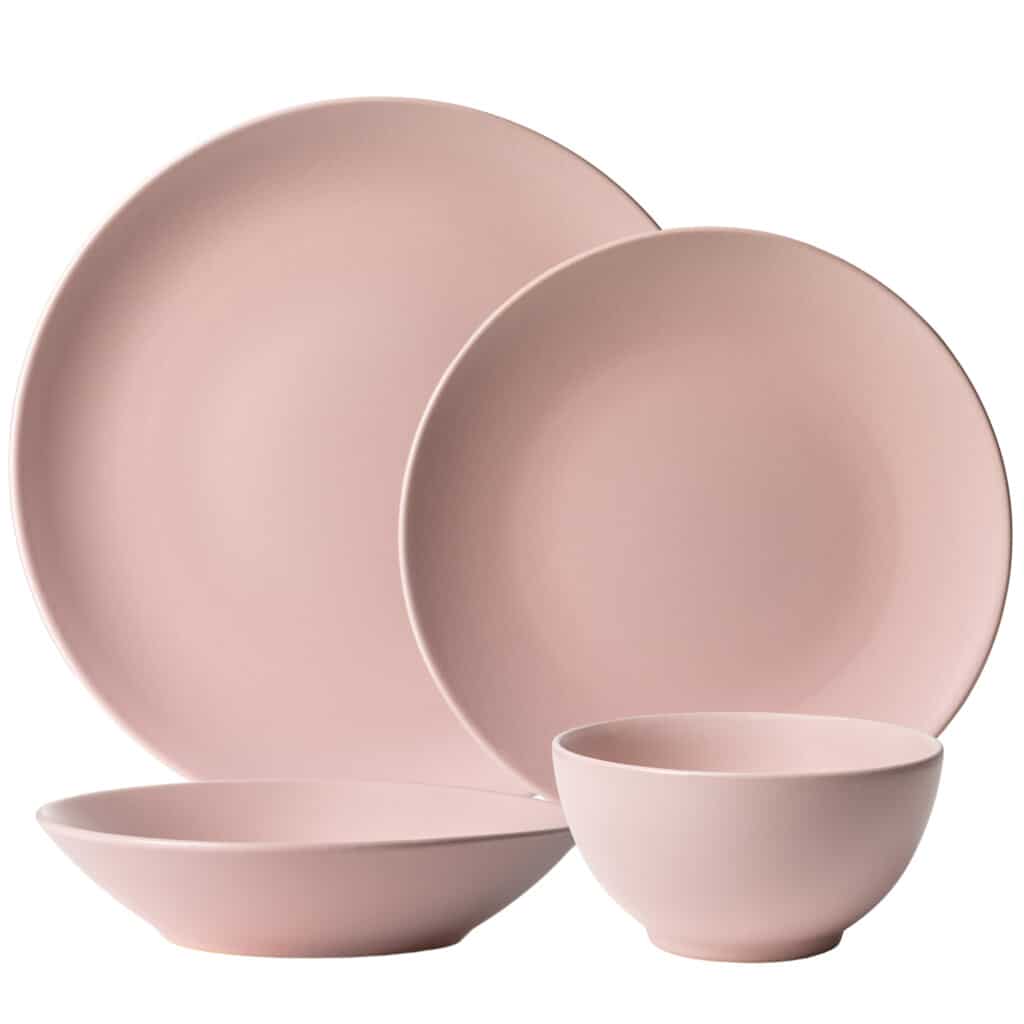 Set farfurii, 4 piese, pentru o persoana, Cesiro, Roz Mat - eMAG.ro