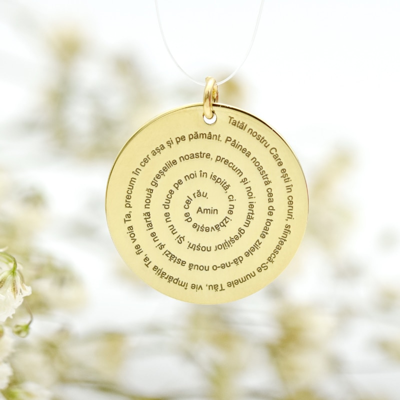 Medalion banut Rugaciune, Tatal nostru – Argint 925 placat cu aur - eMAG.ro