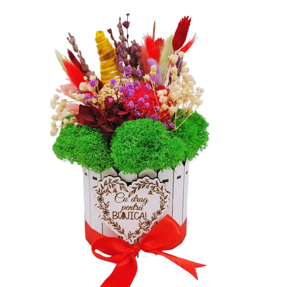 Aranjament floral cadou pentru Bunica personalizat cu mesaj, flori ...