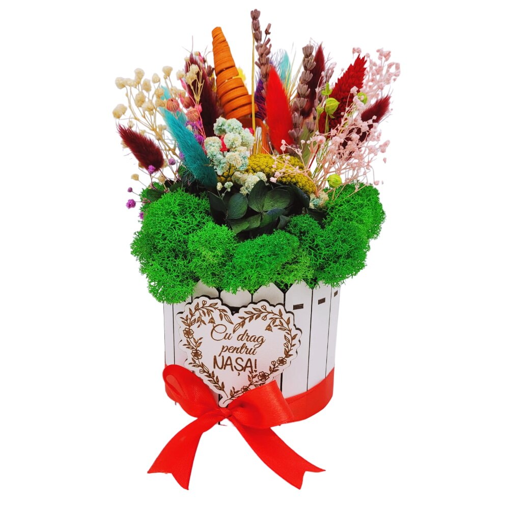Aranjament floral cadou pentru Nasa personalizat cu mesaj, flori ...