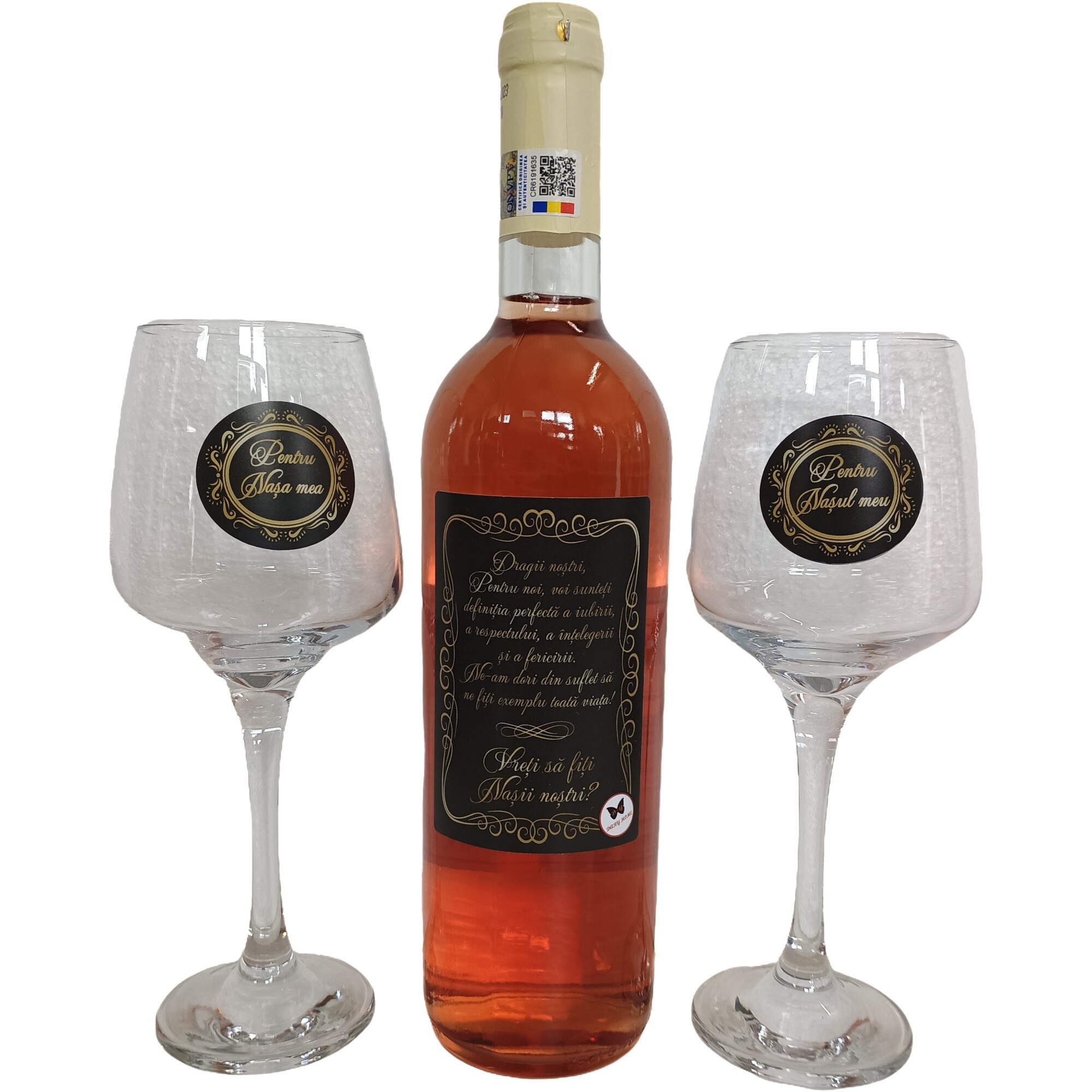 Set sticla vin cu 2 pahare in cutie carton Dary Home, Dragii nostii ...