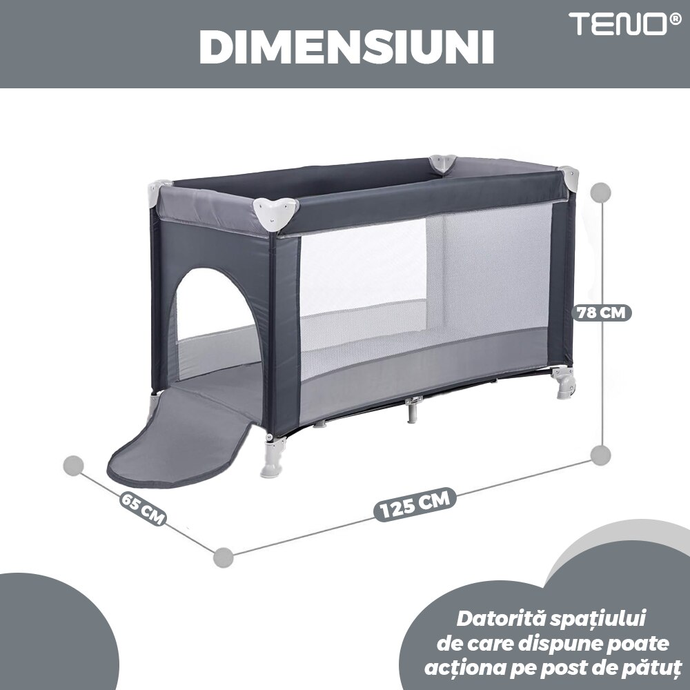 Patut Turistic Pliabil pentru Copii Teno®, usa cu fermoar exterior ...