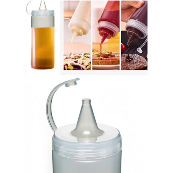 Set sosiera din plastic cu capac si dop, Neirini, Transparent, 500 ml ...
