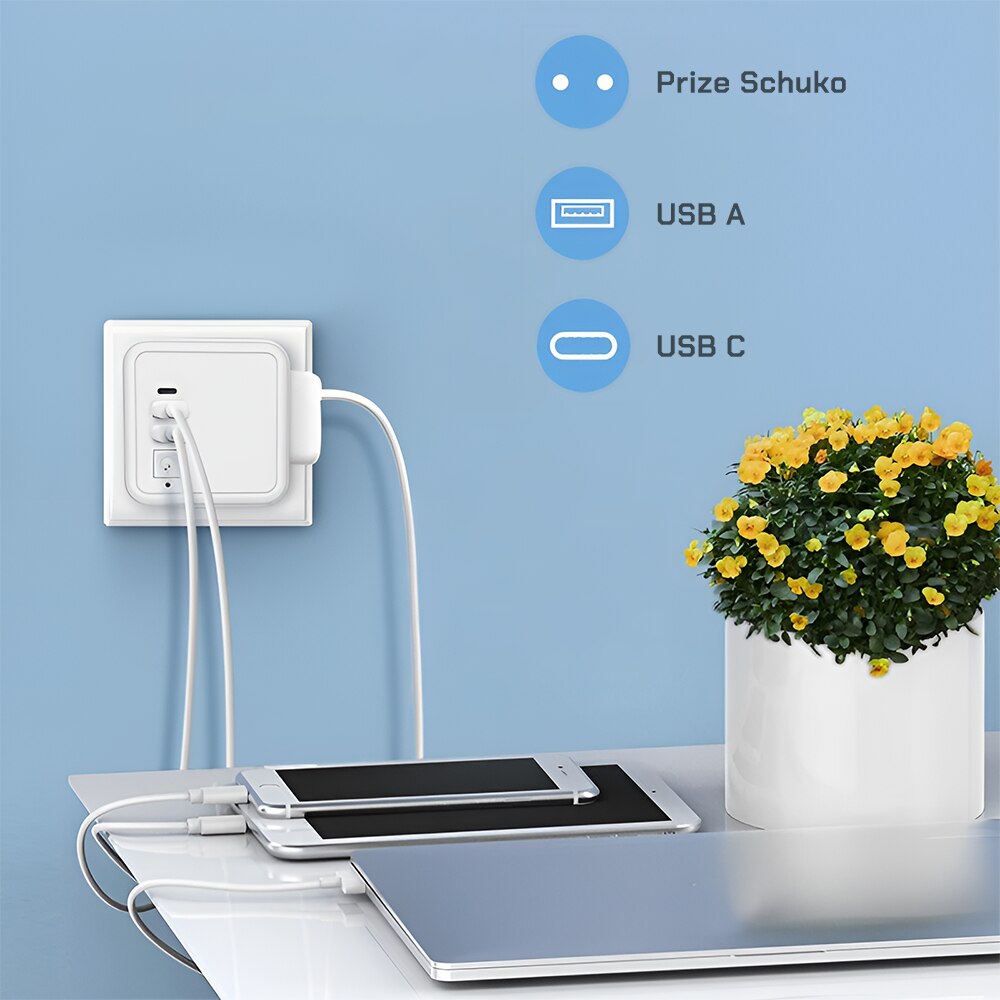 Priza cubica, KRASSUS, 250V, 16A, 3680W, 4 prize standard, 2 x USB A, 1 ...