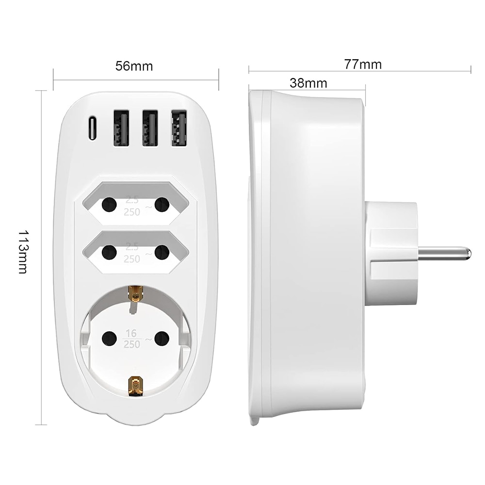 Priza, KRASSUS, 250V, 16A, 3680W, 2 x priza Euro, 1 x priza SCHUKO, 3 x ...