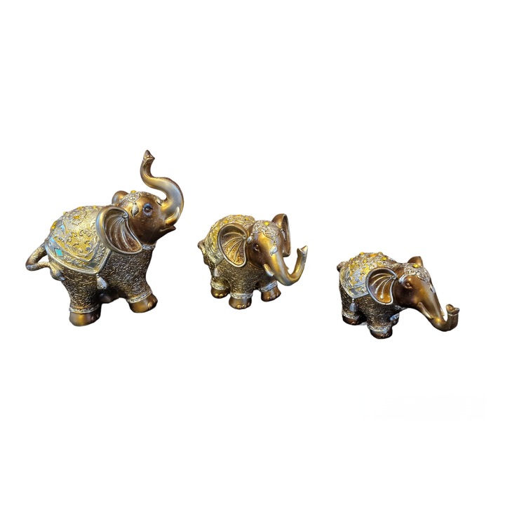 Elefant decoratiune casa, set 3 elefanti, statueta Feng Shui 19 cm ...