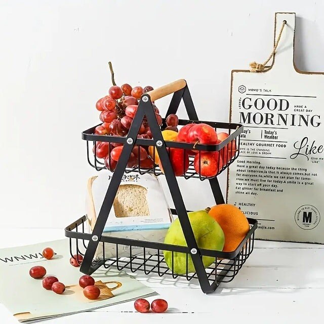 Fructiera etajata, 2 compartimente, metal si lemn 38x30x18 cm - eMAG.ro