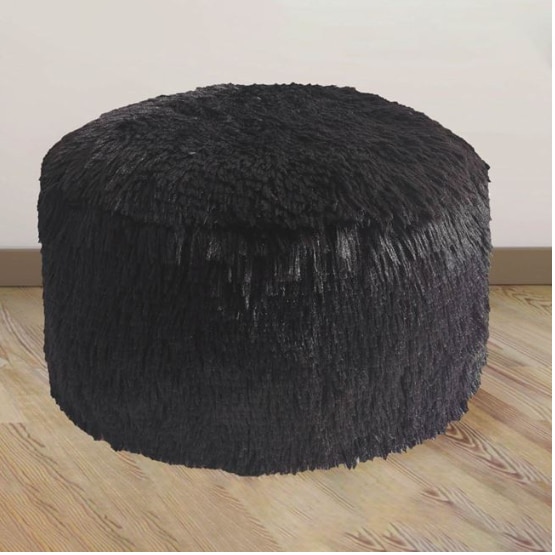 Scaun taburet gonflabil din puf, cu blana neagra, Ø38x20cm, 100 kg ...